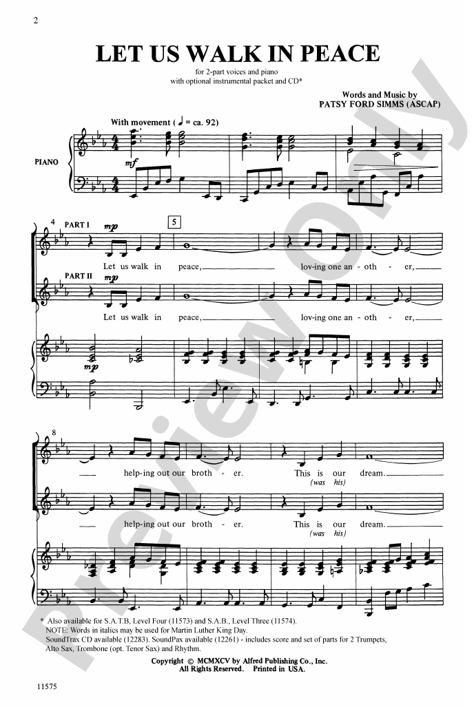 Let Us Walk in Peace: 2-Part Choral Octavo: Patsy Ford Simms - Digital ...