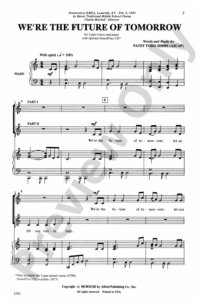 We're the Future of Tomorrow: 2-Part Choral Octavo: Patsy Ford Simms ...