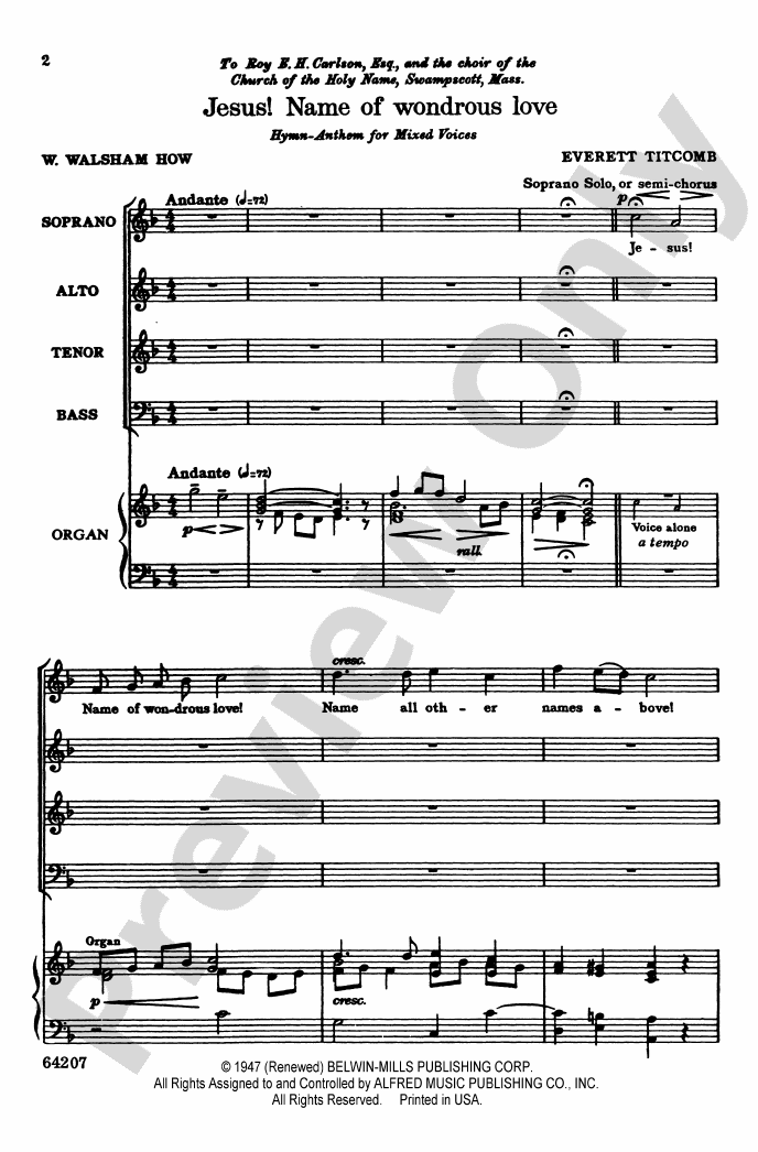 Jesus! Name of Wondrous Love: SATB Choral Octavo: Everett Titcomb ...