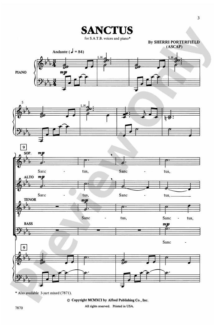 Sanctus: SATB Choral Octavo: Sherri Porterfield - Digital Sheet Music Download