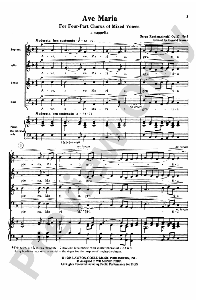 Ave Maria: SATB Choral Octavo: Sergei Rachmaninoff - Digital Sheet Music Download