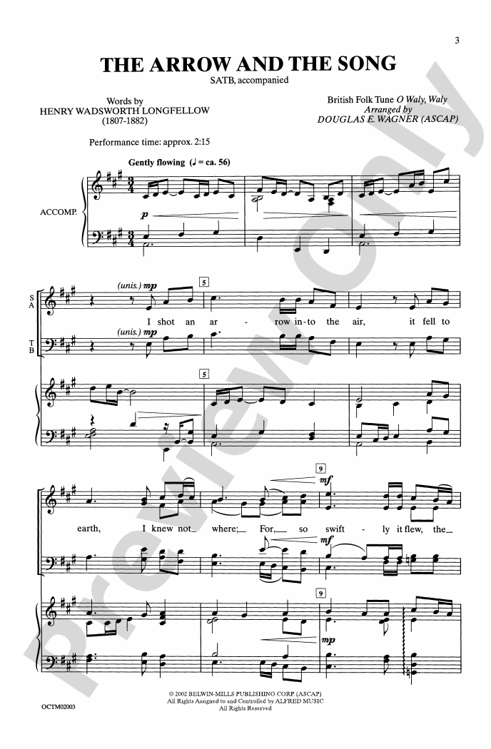 The Arrow and the Song: SATB Choral Octavo - Digital Sheet Music Download