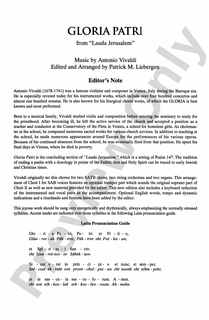 Gloria Patri (from Lauda Jerusalem): SAB Choral Octavo: Antonio Vivaldi ...