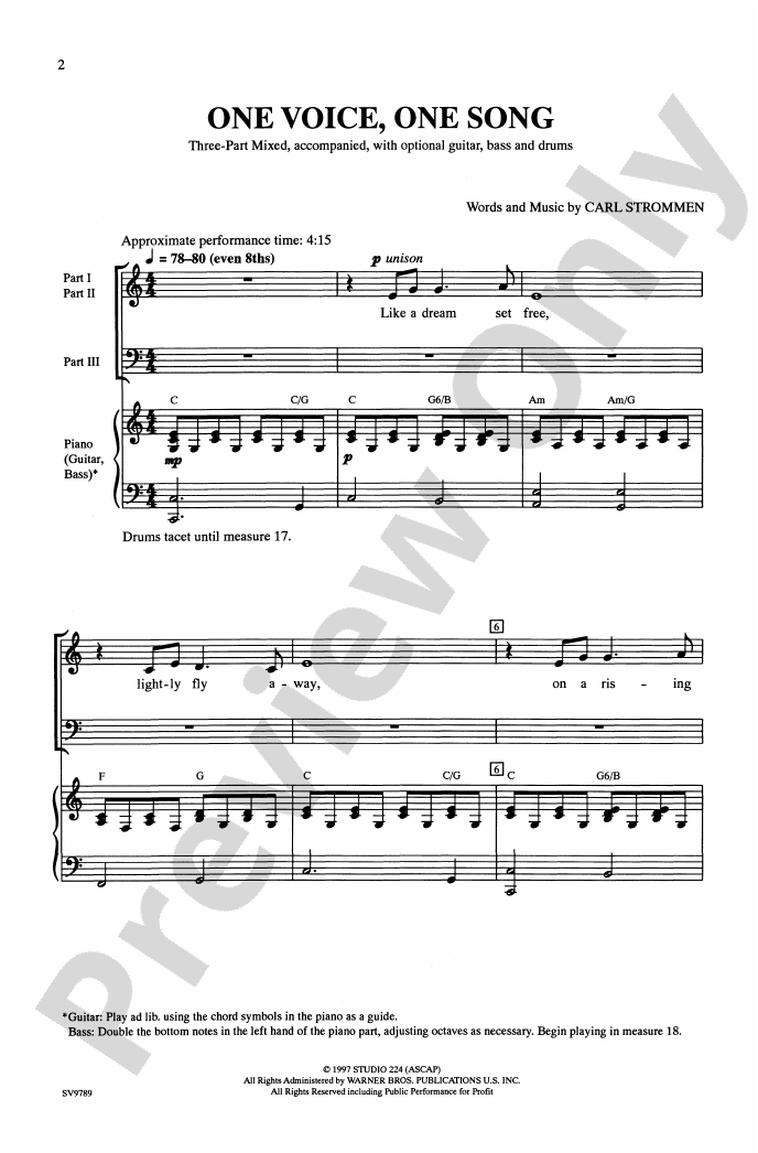 One Voice, One Song: 3-Part Mixed Choral Octavo: Carl Strommen ...