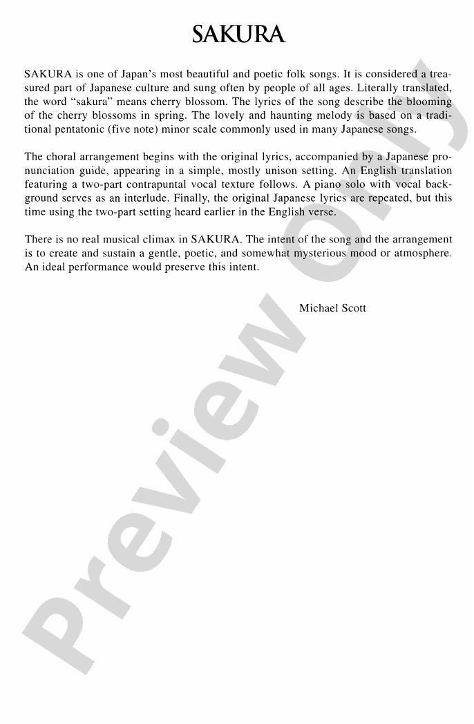 Sakura (Japanese Folk Song): SATB Choral Octavo - Digital Sheet Music ...