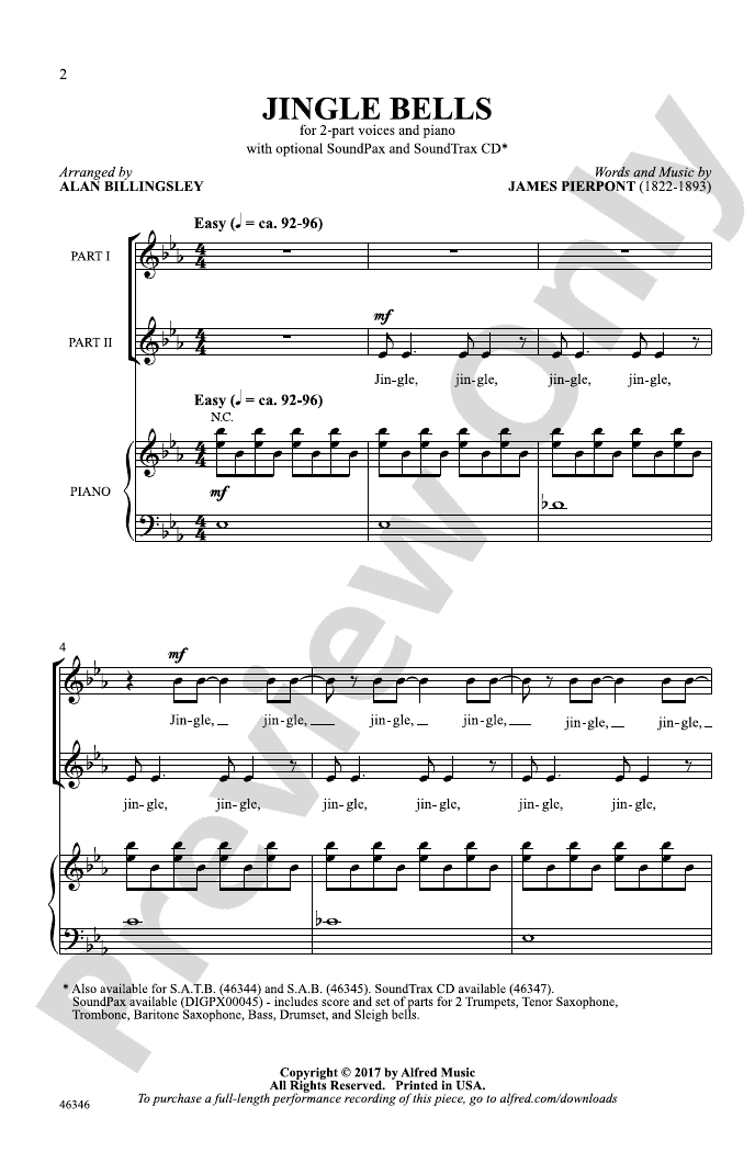 Jingle Bells: 2-Part Choral Octavo: James Pierpont - Digital Sheet ...