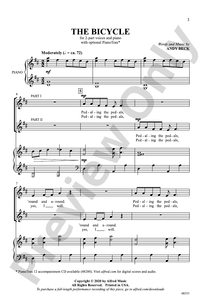 The Bicycle: 2-Part Choral Octavo: Andy Beck - Digital Sheet Music Download