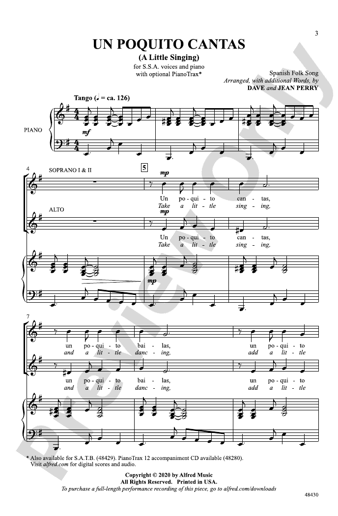 Un Poquito Cantas: SSA Choral Octavo - Digital Sheet Music Download