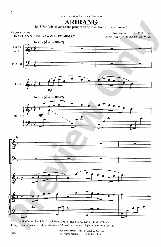 Arirang (Korean Folk Song): 3-Part Mixed Choral Octavo - Digital Sheet ...