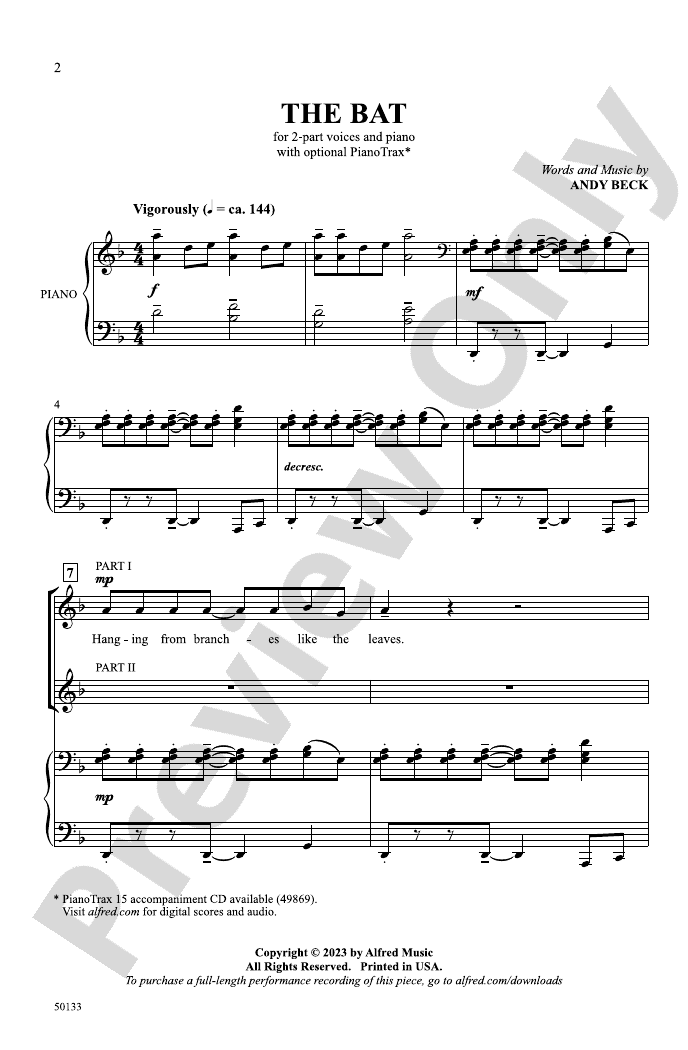The Bat: 2-Part Choral Octavo: Andy Beck - Digital Sheet Music Download