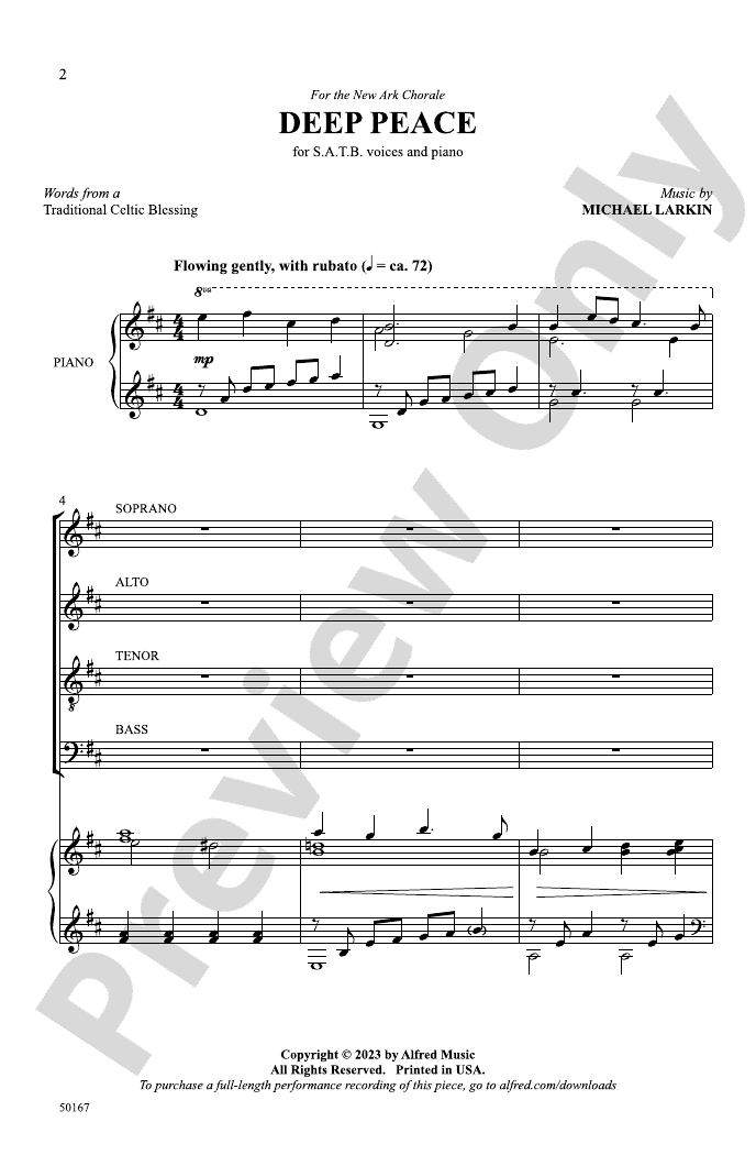 Deep Peace: SATB Choral Octavo: Michael Larkin - Digital Sheet Music ...