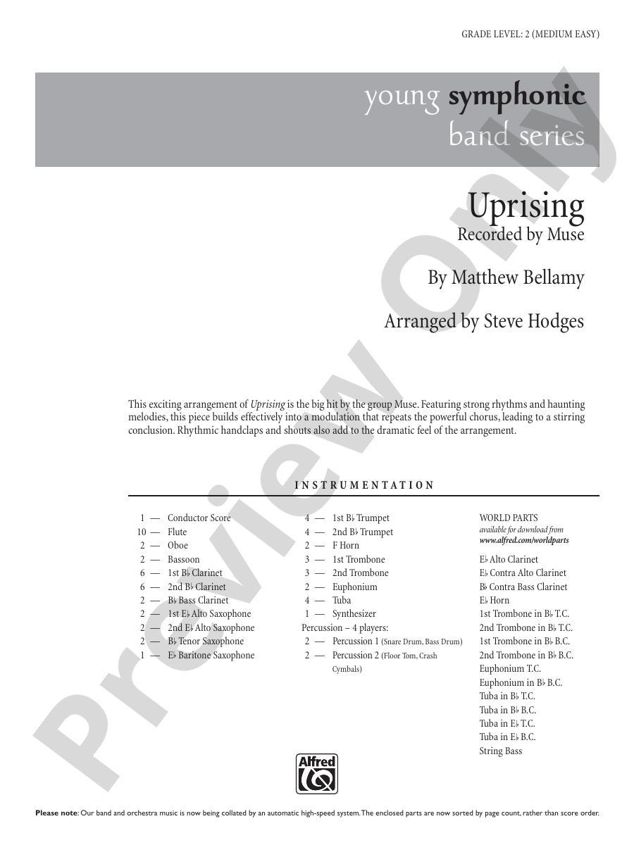 Uprising: Score: Concert Band Score - Digital Sheet Music Download