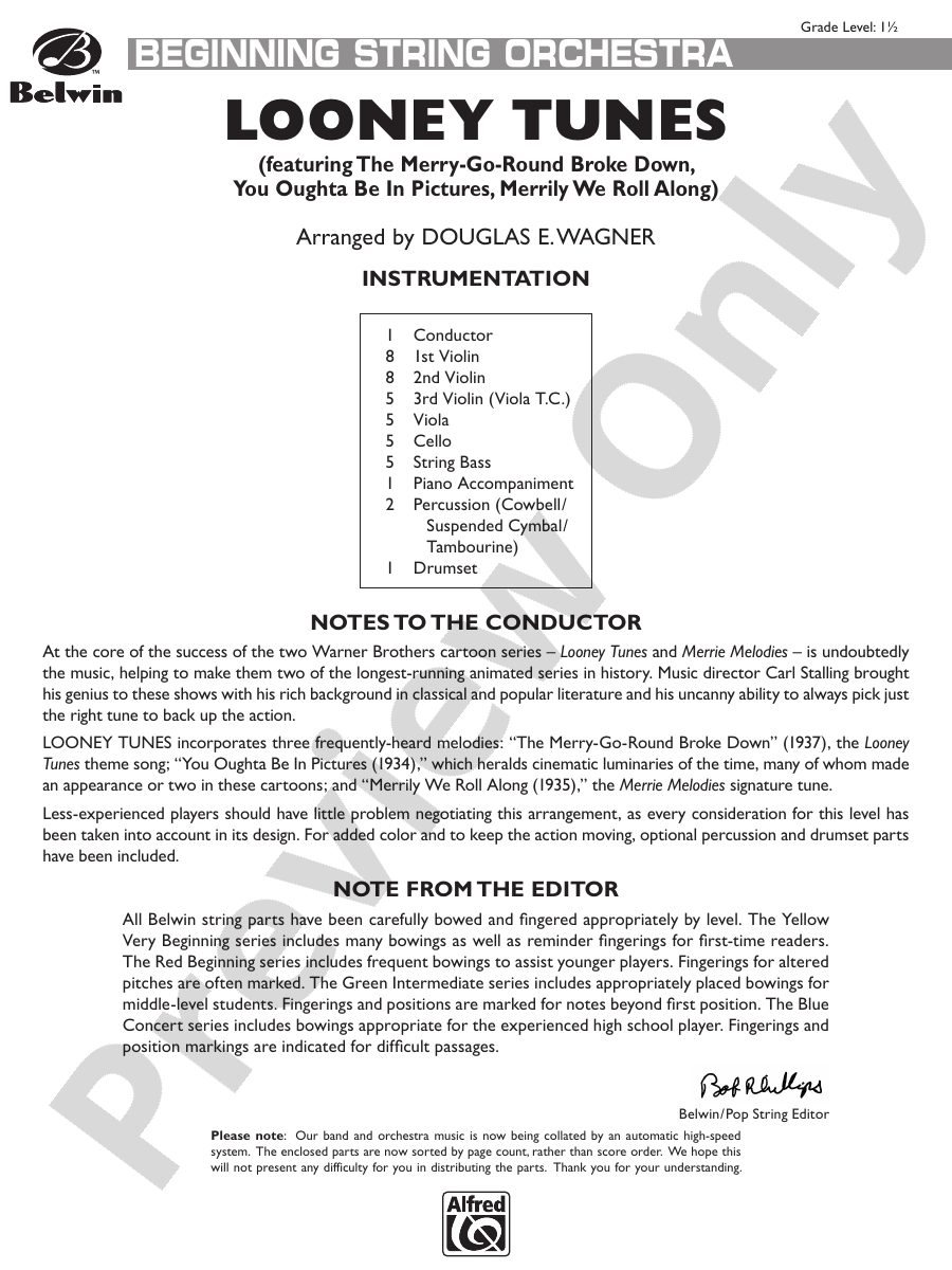 Looney Tunes: Score: String Orchestra Score - Digital Sheet Music Download