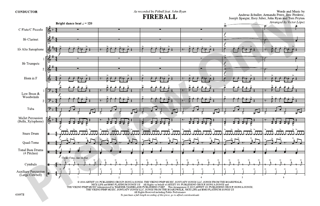 Fireball: Score: Marching Band Score - Digital Sheet Music Download