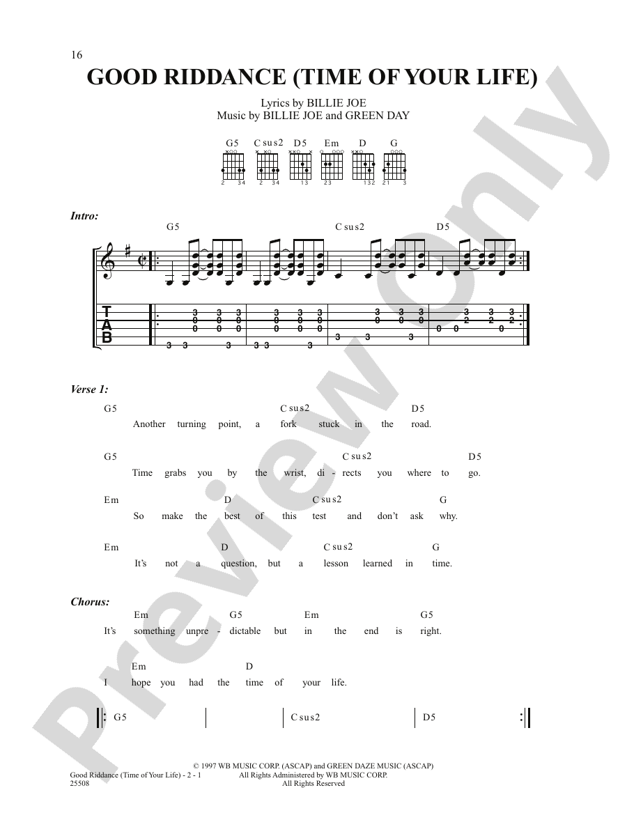 Good Riddance (Time of Your Life): Guitar: Green Day - Digital Sheet ...