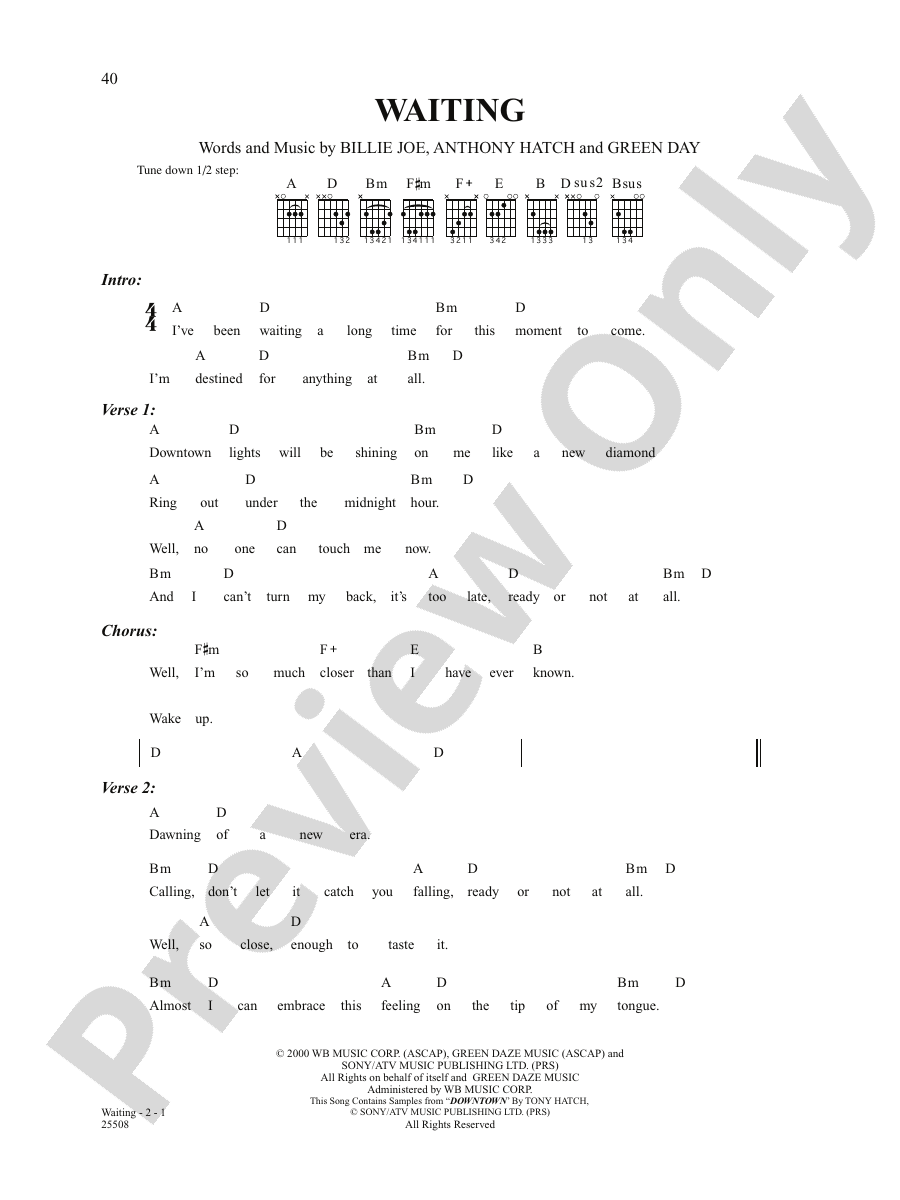 Waiting: Guitar: Green Day - Digital Sheet Music Download