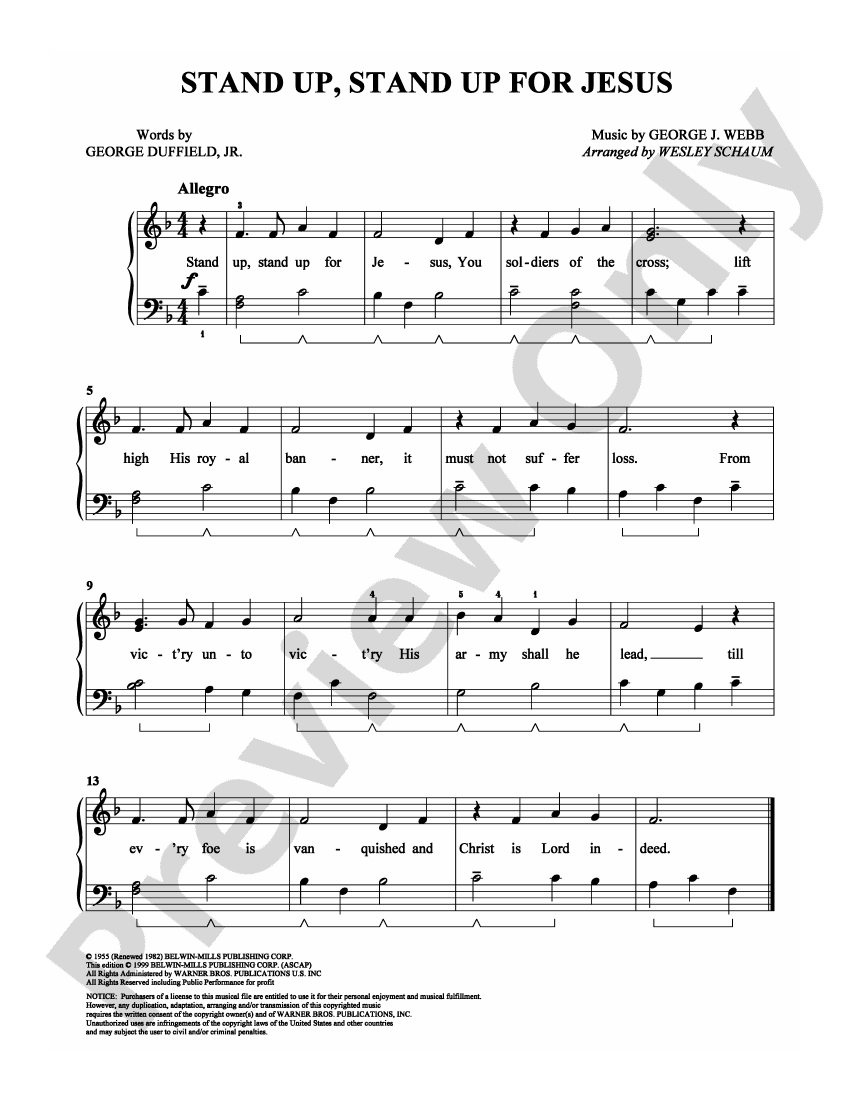 Stand Up, Stand Up for Jesus: Easy Piano: Wesley Schaum - Digital Sheet ...