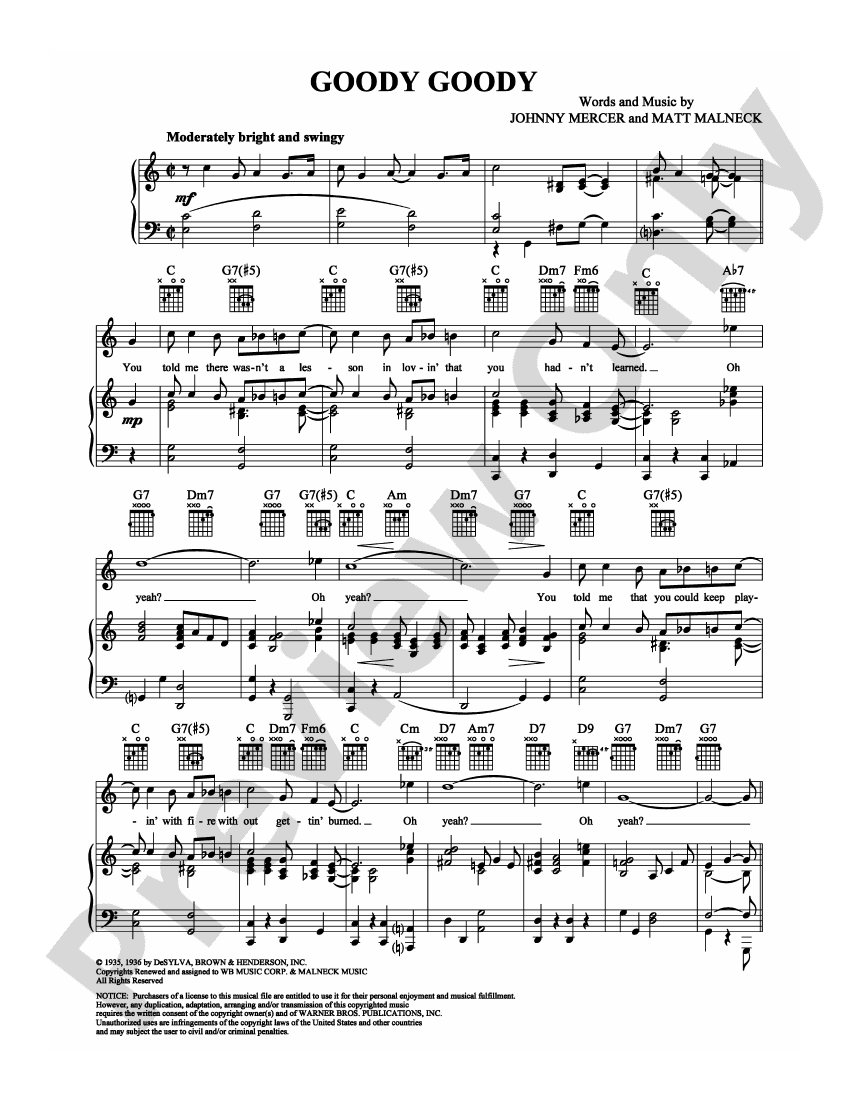 Goody Goody: Piano/Vocal/Chords: Frank Sinatra - Digital Sheet Music ...