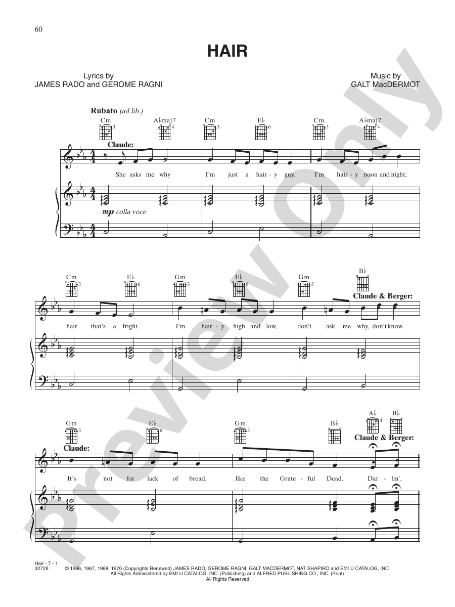 Hair: Piano/Vocal/Chords: Galt MacDermot - Digital Sheet Music Download