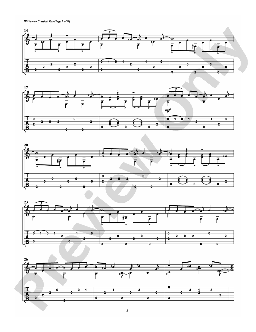 Classical Gas: Guitar TAB: Mason Williams - Digital Sheet Music Download