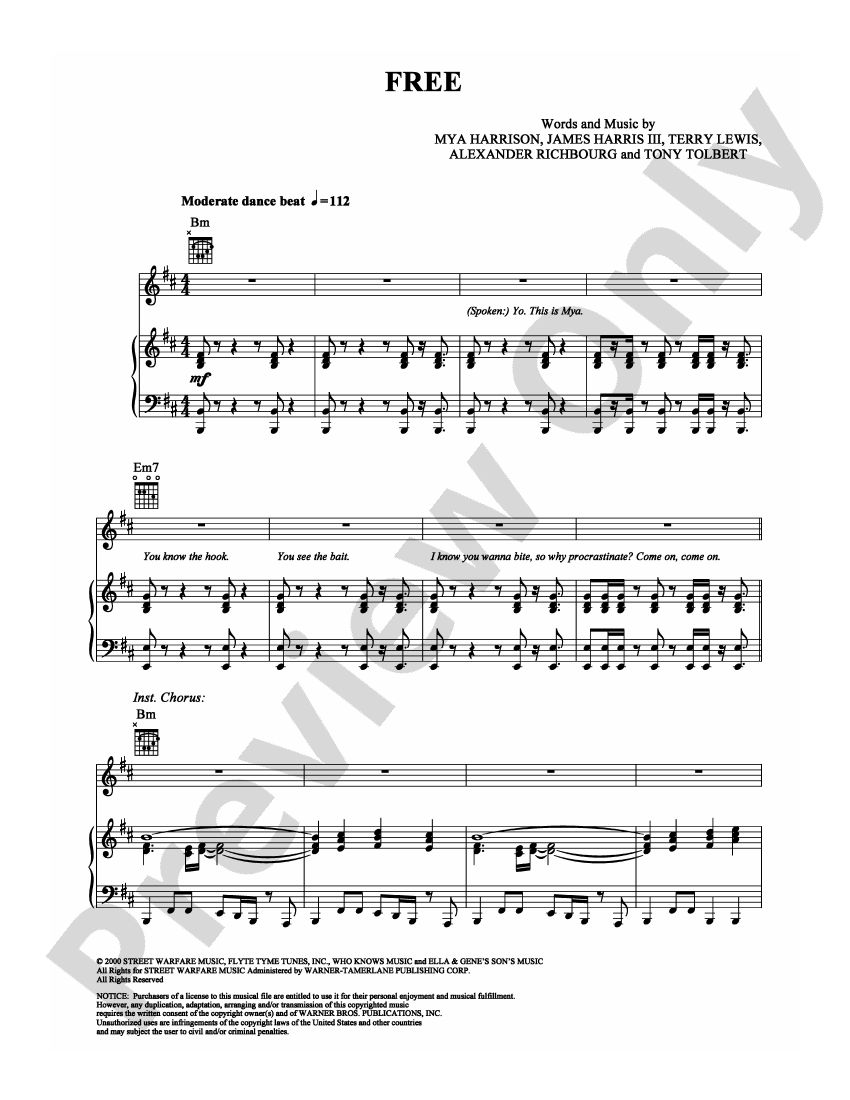 Free: Piano/Vocal/Chords: Mya - Digital Sheet Music Download