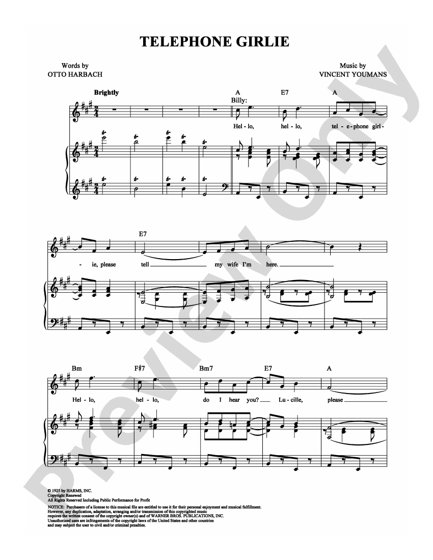 Telephone Girlie: Piano/Vocal/Chords: Vincent Youmans - Digital Sheet ...