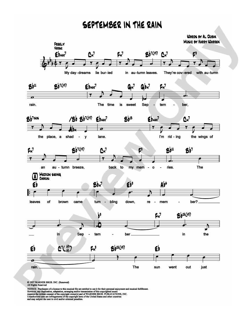 September in the Rain: Lead Sheet: Harry Warren - Digital Sheet Music ...