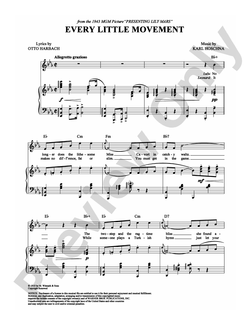 Every Little Movement: Piano/Vocal/Chords: Judy Garland - Digital Sheet Music Download