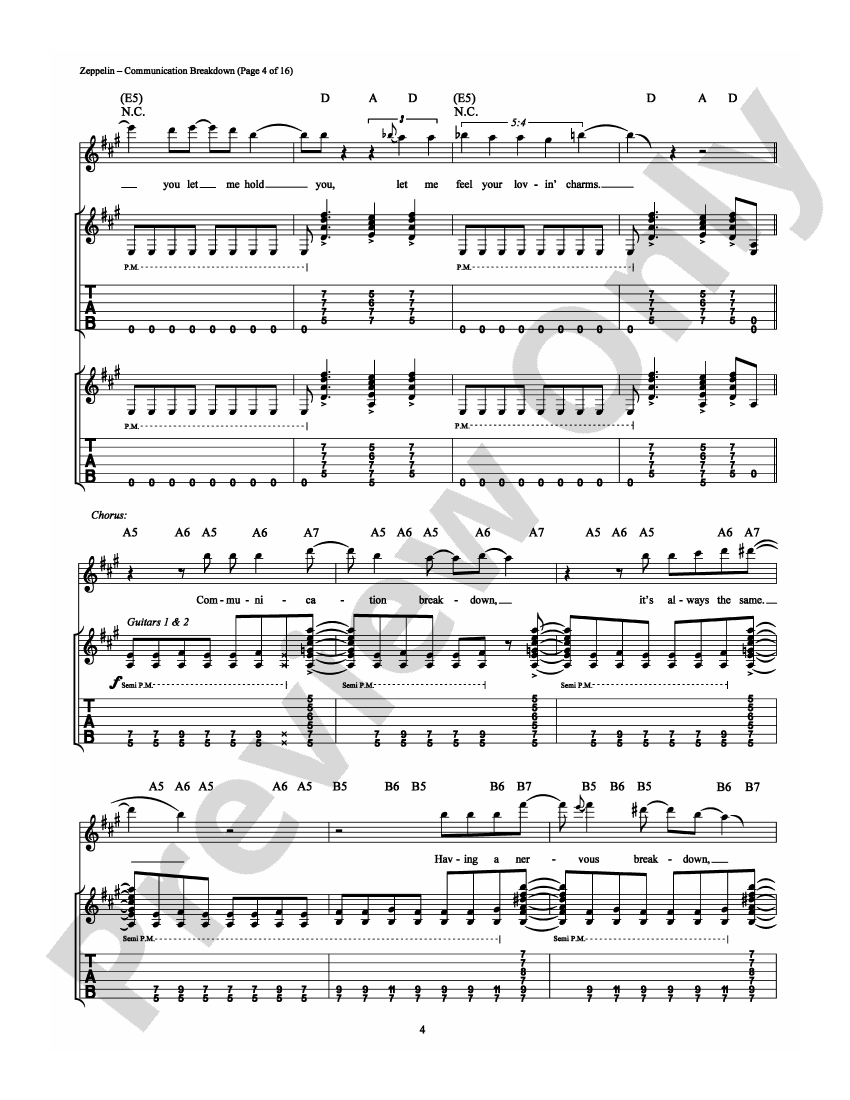Communication Breakdown: Guitar TAB: Led Zeppelin - Digital Sheet Music ...