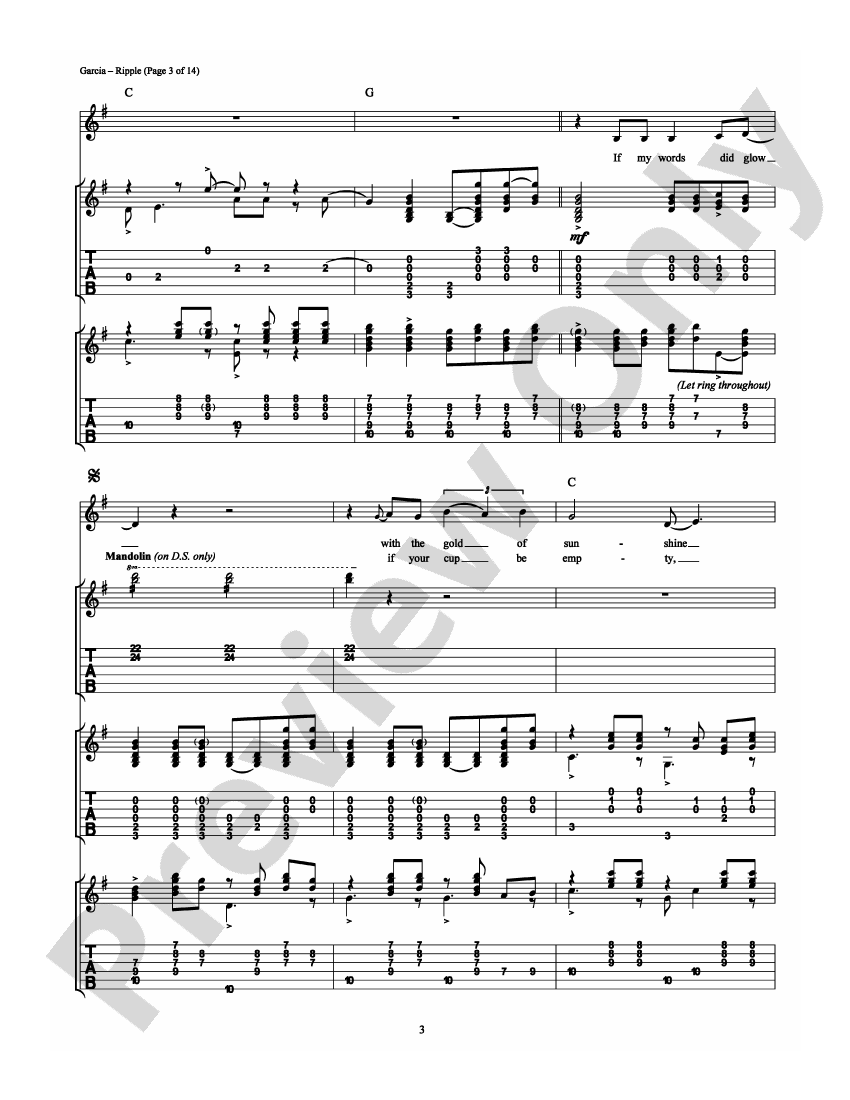 Ripple: Guitar TAB: Grateful Dead - Digital Sheet Music Download