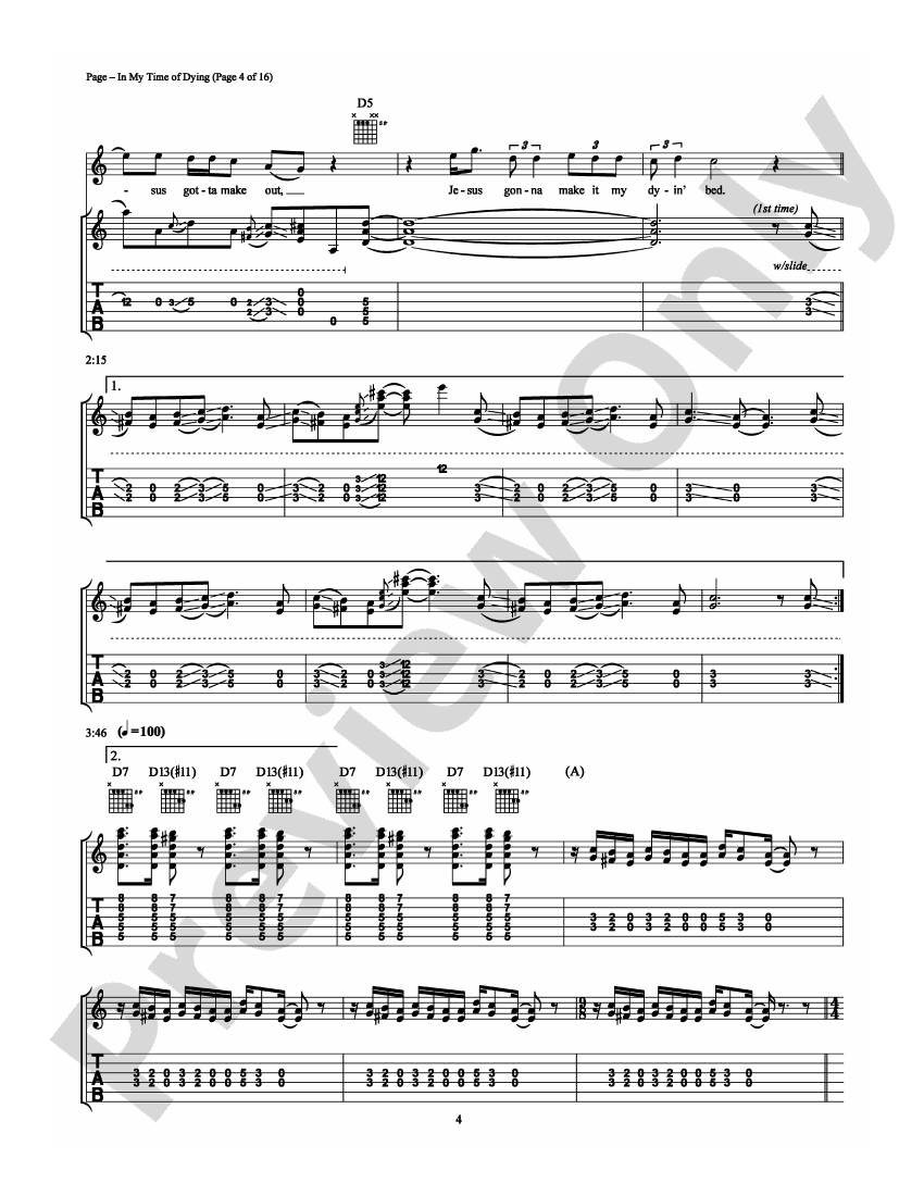 In My Time Of Dying: Guitar TAB: Led Zeppelin - Digital Sheet Music ...