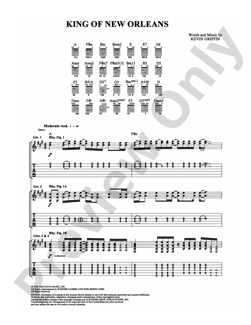 King of New Orleans: Guitar TAB: Better Than Ezra - Digital Sheet Music ...