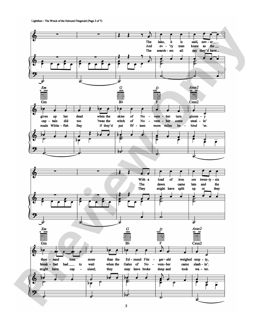 The Wreck of the Edmund Fitzgerald: Piano/Vocal/Chords: Gordon ...