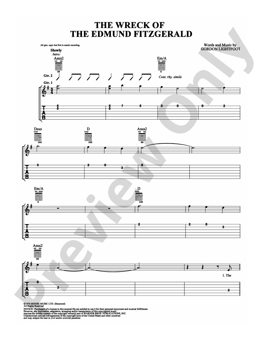 The Wreck of the Edmund Fitzgerald: Easy Guitar: Gordon Lightfoot ...