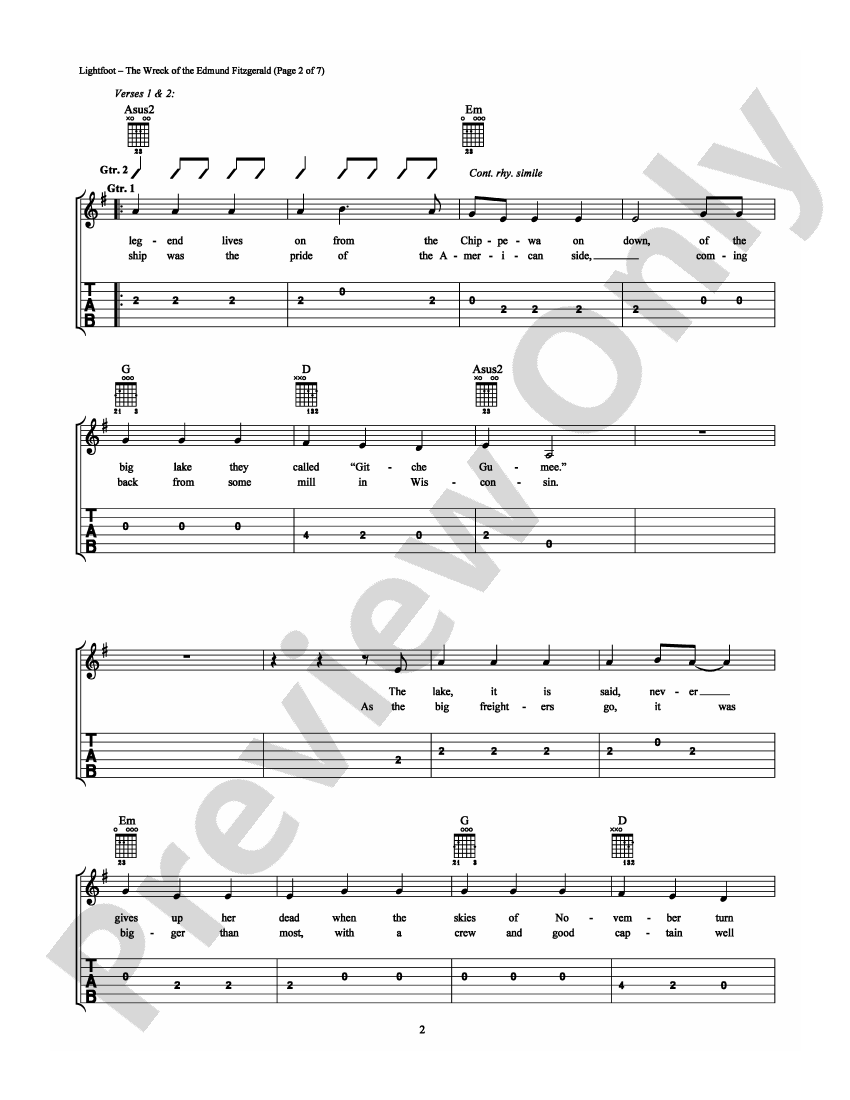 The Wreck of the Edmund Fitzgerald: Easy Guitar: Gordon Lightfoot ...