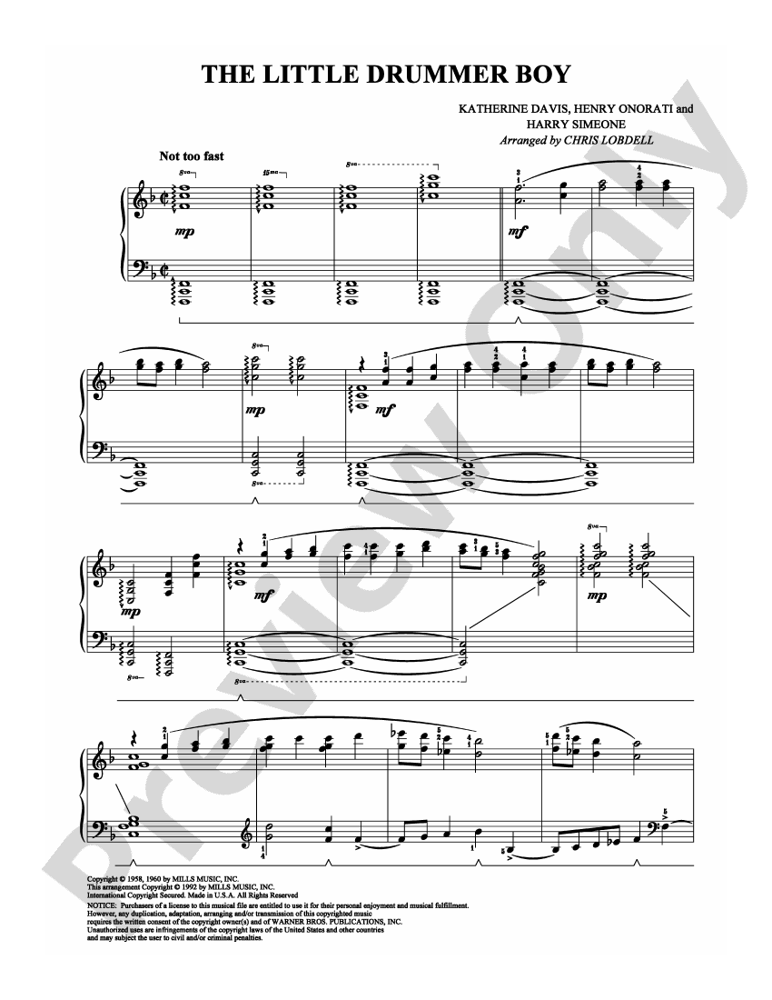 The Little Drummer Boy: Piano: Henry Onorati - Digital Sheet Music Download