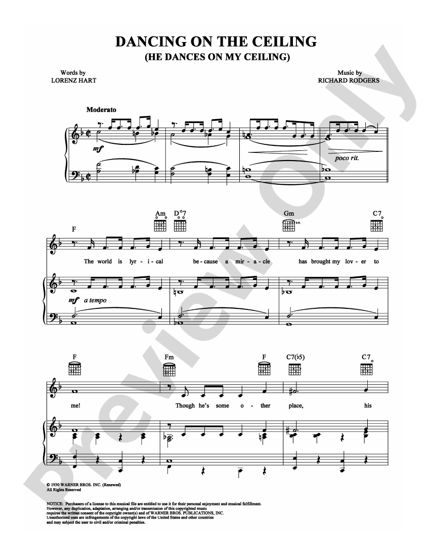 Dancing on the Ceiling (He Dances On My Ceiling): Piano/Vocal/Chords ...