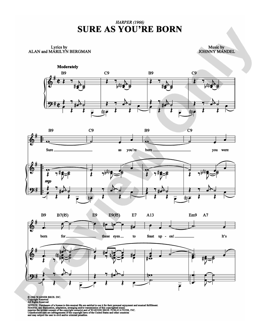 Sure As You're Born: Piano/Vocal/Chords: Johnny Mandel - Digital Sheet ...