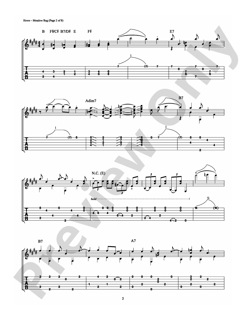 Meadow Rag: Guitar TAB: Steve Howe - Digital Sheet Music Download