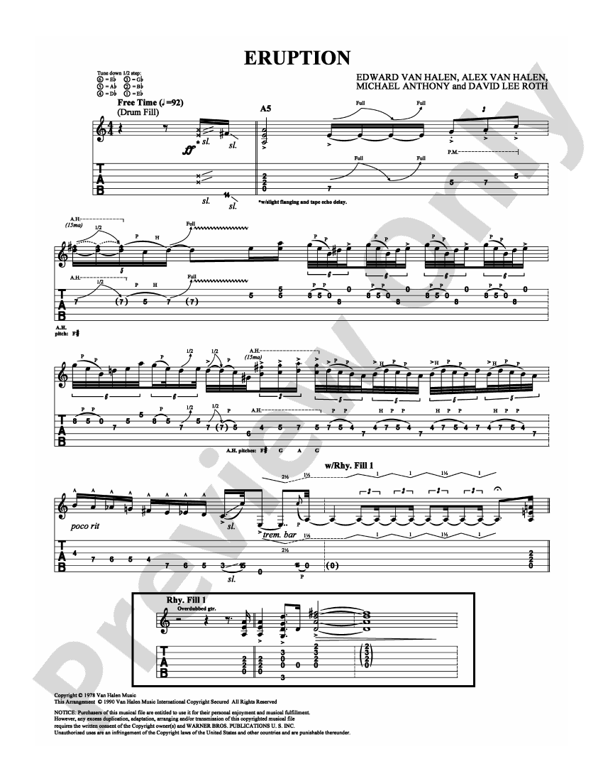 Eruption: Guitar TAB: Van Halen - Digital Sheet Music Download