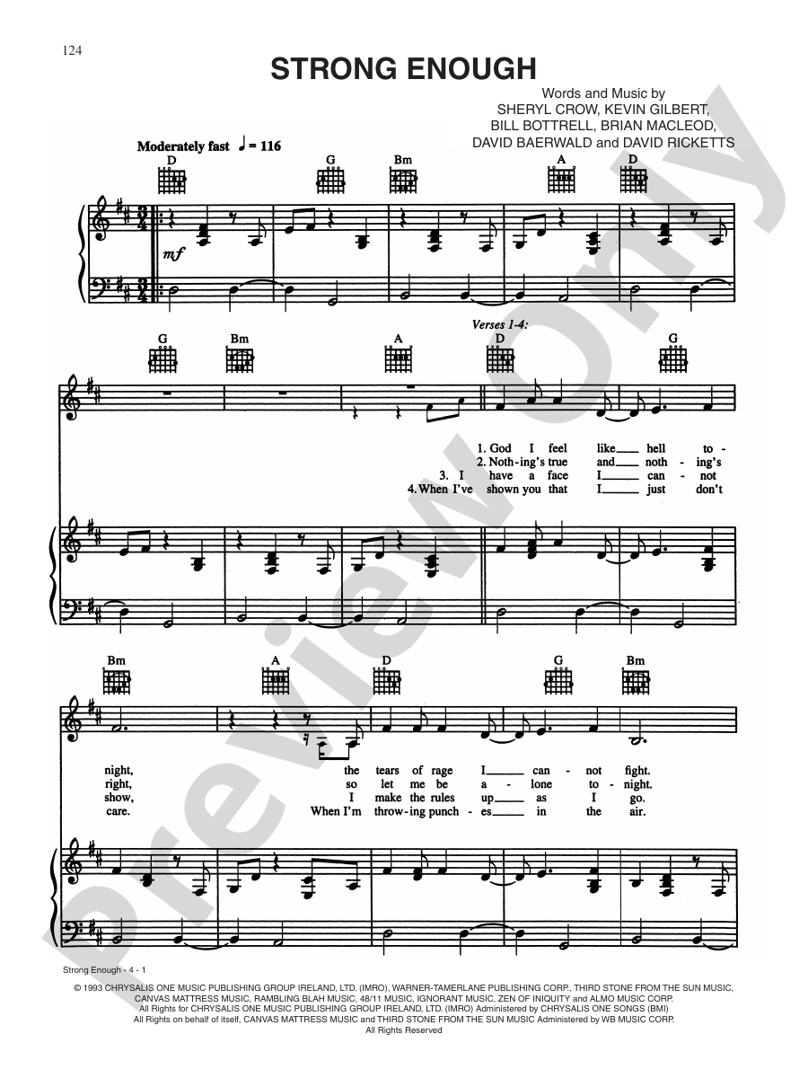 Strong Enough: Piano/Vocal/Chords: Sheryl Crow - Digital Sheet Music ...