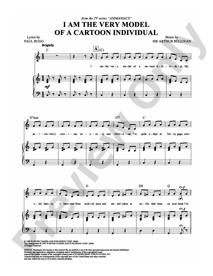I Am The Very Model Of A Cartoon Individual: Piano/Vocal/Chords: Arthur ...