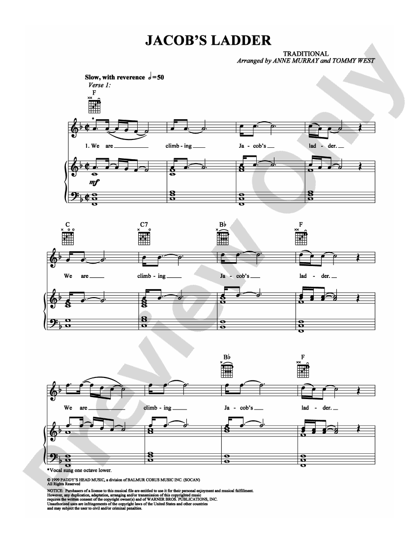 Jacob's Ladder: Piano/Vocal/Chords: Anne Murray - Digital Sheet Music ...