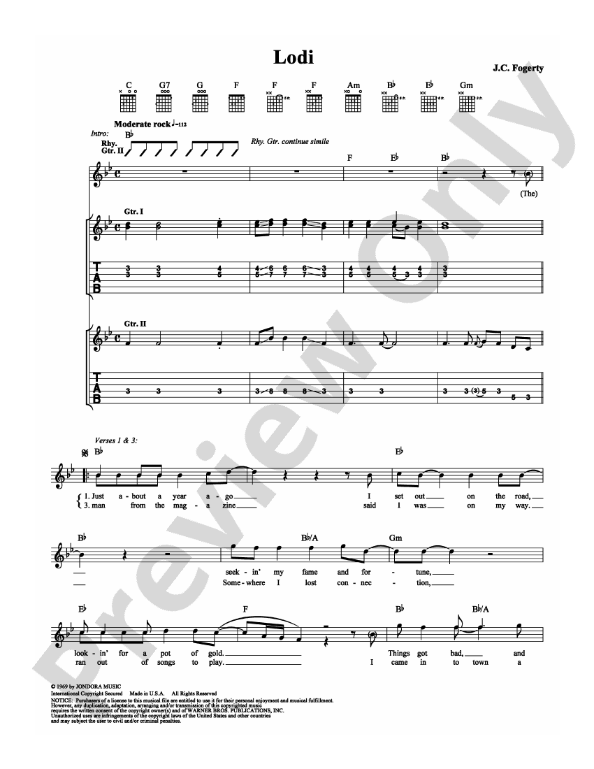 Lodi: Guitar TAB: Creedence Clearwater Revival - Digital Sheet Music ...