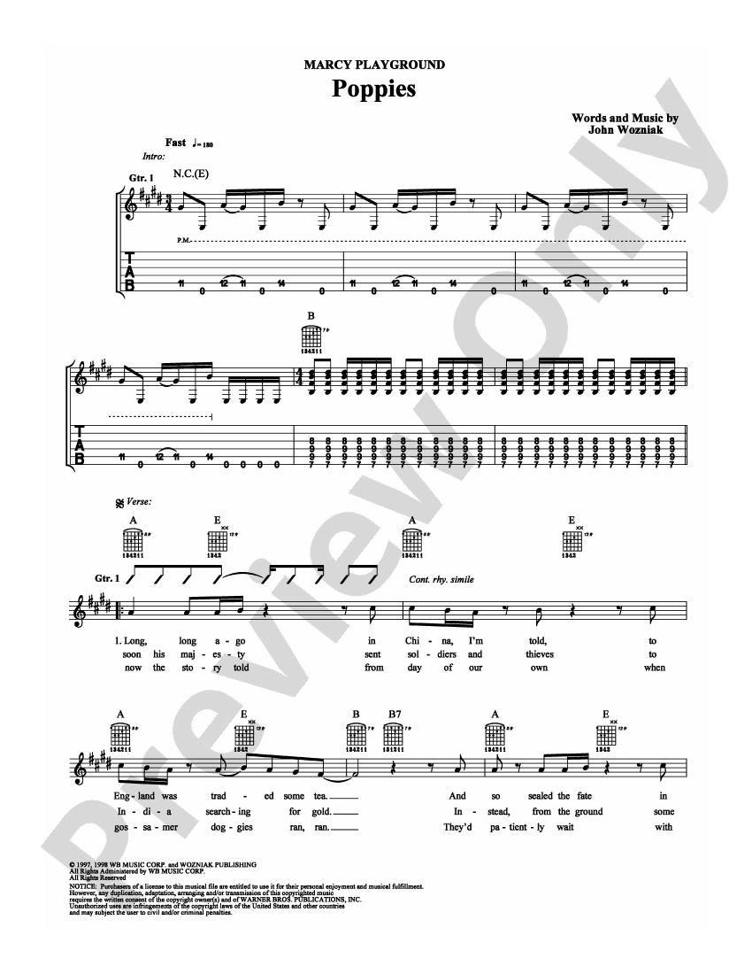Poppies: Guitar TAB: Marcy Playground - Digital Sheet Music Download