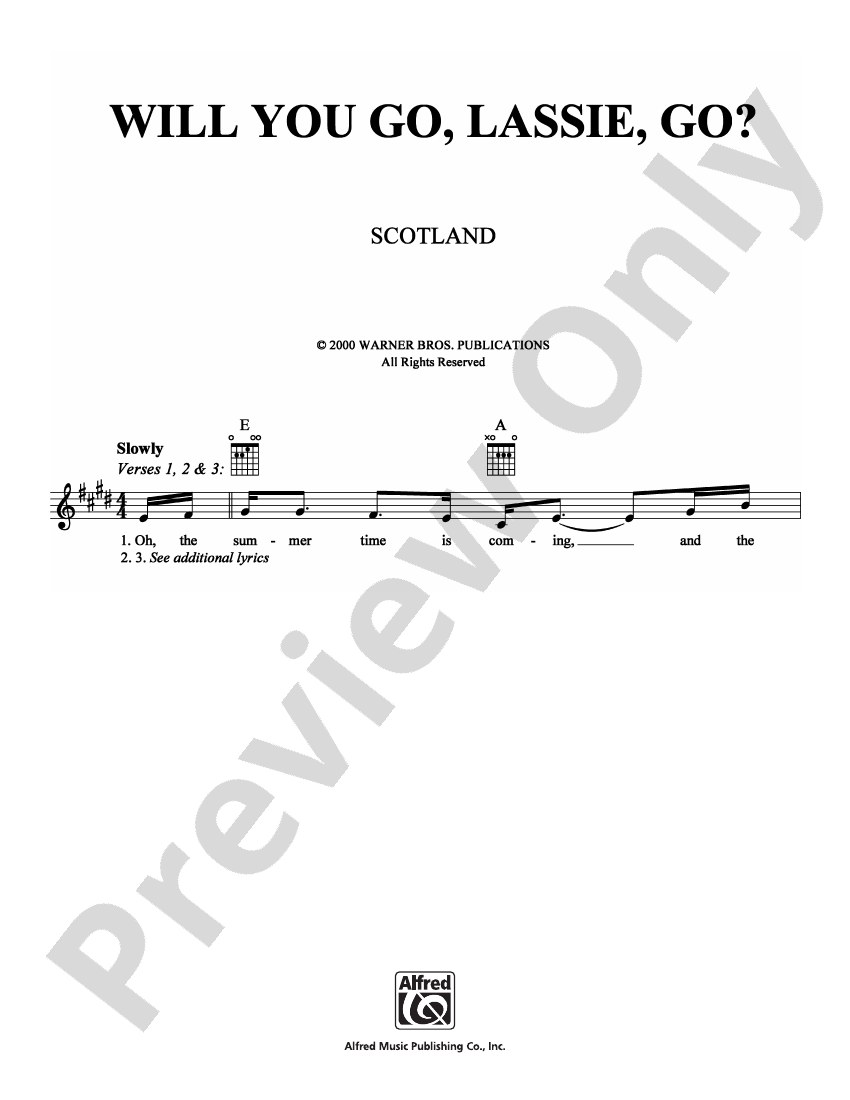 Will You Go, Lassie, Go?: Lead Sheet: Traditional - Digital Sheet Music ...