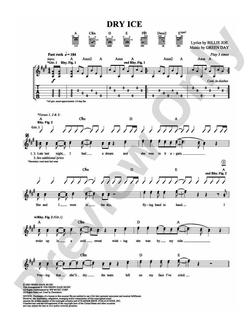 Dry Ice: Guitar TAB: Green Day - Digital Sheet Music Download