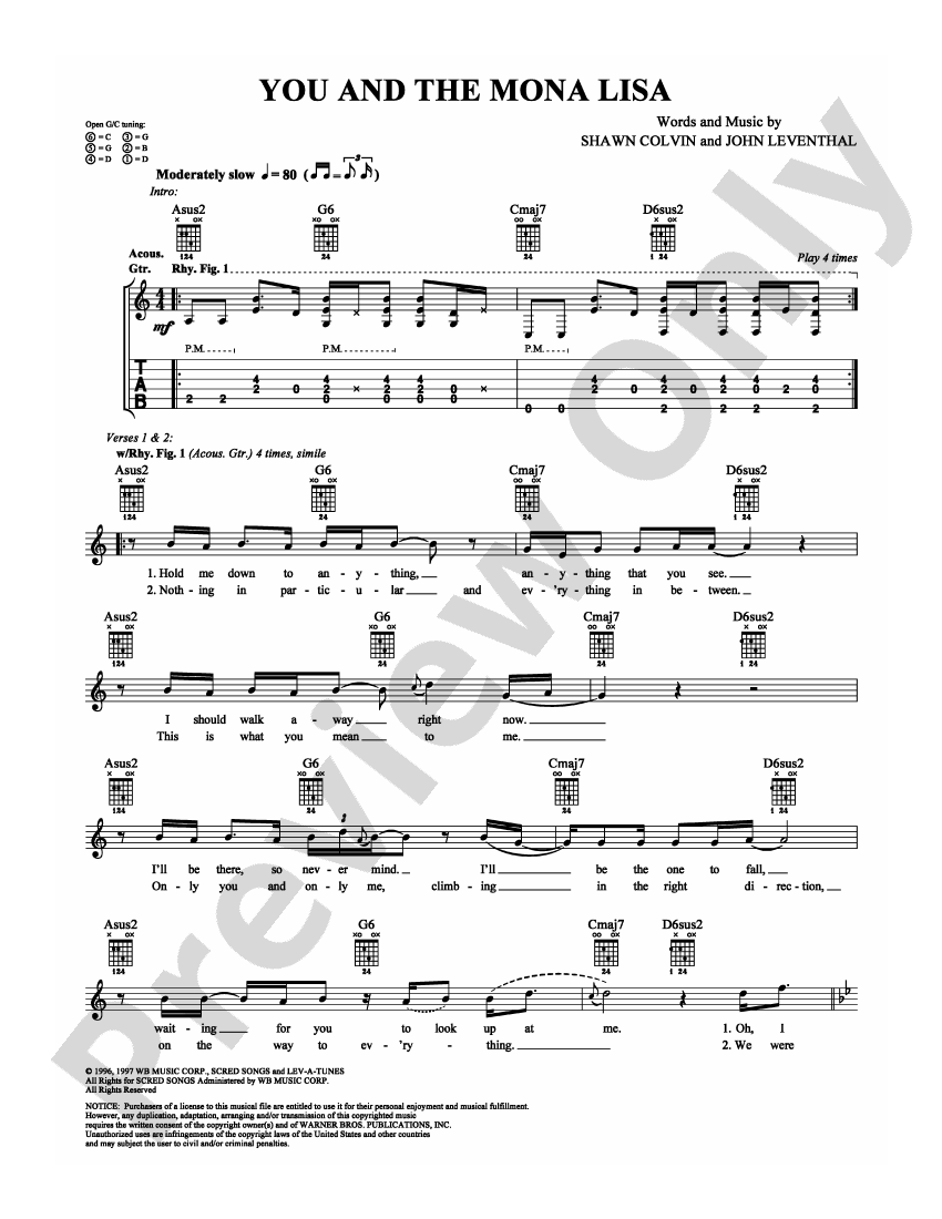You and the Mona Lisa: Easy Guitar: Shawn Colvin - Digital Sheet Music ...