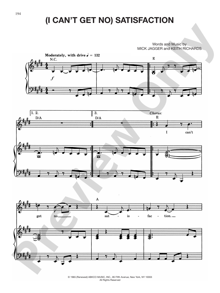 (I Can't Get No) Satisfaction: Piano/Vocal/Chords: The Rolling Stones ...