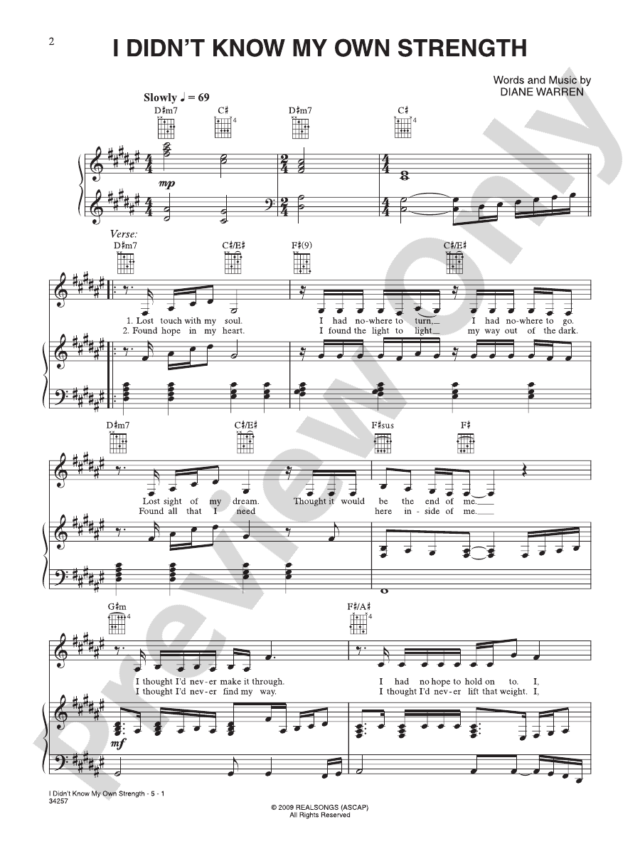 I Didn't Know My Own Strength: Piano/Vocal/Chords: Whitney Houston ...